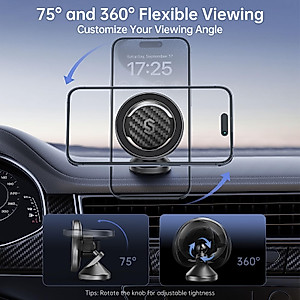 SYNCWIRE Fits MagSafe Car Mount - Carbon Fiber Magnetic Phone Holder for Car, 360° Roation Strong Magnet Car Phone Mount Dashboard Compatible iPhone 15 Pro Max 14 13 12,Samsung,MagSafe Car Accessories