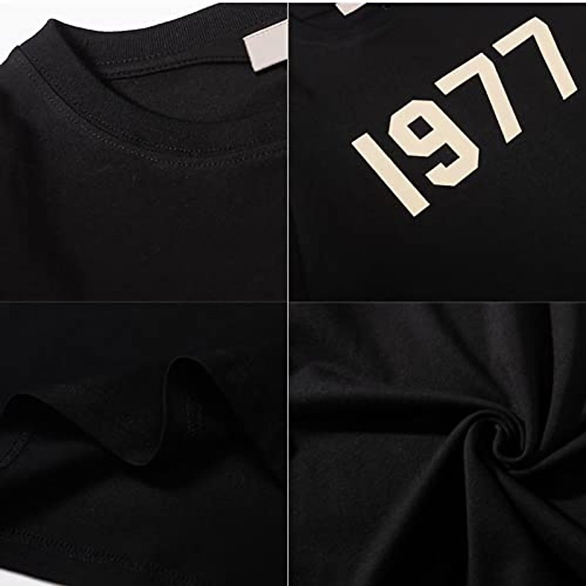 Summer Casual T-Shirt for Men Women 1977 Letter Print Shirt Classic Couples Short Sleeved Sweatshirts Pullover Tee Top (Black,Medium,Medium)