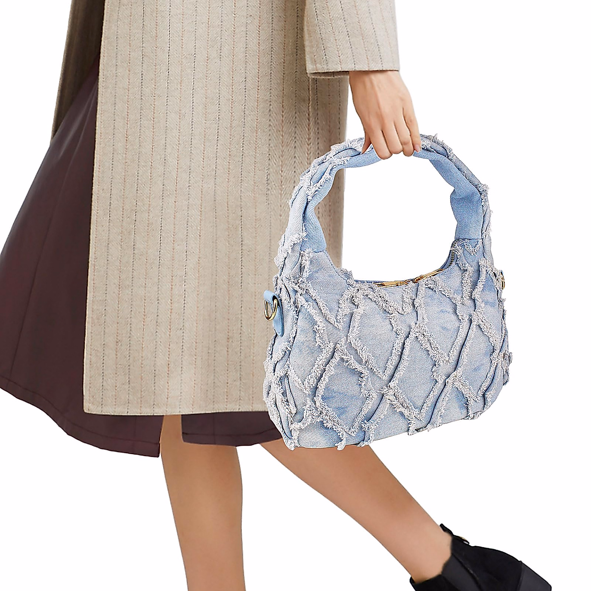 OUUKP Women's Retro Denim Shoulder Bag Quilted Evening Bag,Casual Style Fashion clutch purses with Mini small packet,Handbags with Necklace and Earrings for Party Prom Travel Present,blue