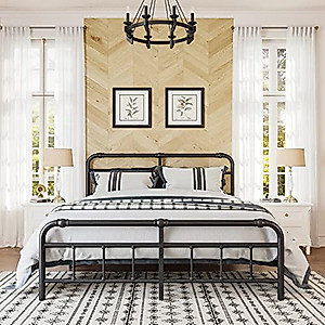 Artimorany Queen Size Bed Frame with Headboard and Footboard,14 Inch High, 3500 Pounds Support for Mattress, No Box Spring Needed, Vintage Style Noise Free, Easy Assembly(Black)
