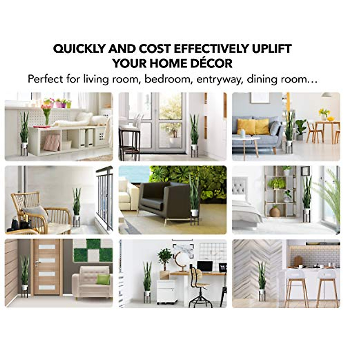 flybold Artificial Fake Snake Plants - Faux Indoor Plant - Modern Decor Artificial House Plant - Large Faux Sansevieria Plant with 28 Tall Leaves - Includes White Pot and Tripod - Green - 36in