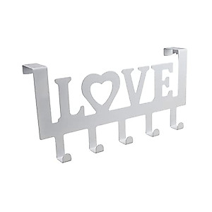 Dependable Industries inc. Essentials Over Door Hanger Heavy-Duty Hook, Hanging Clothes Coat Bag Robe Keys Towel Bathroom Closet Back of Door Hanger Sturdy 5 Hooks Love