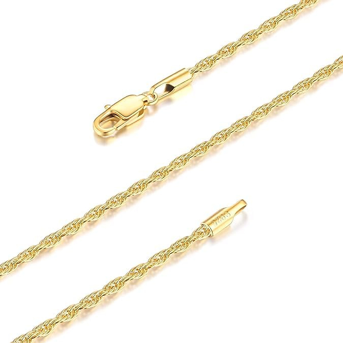 Andsion Solid 18k Gold Plated Necklace Over Rope Chain for Men，1.5MM Dainty Shiny Sturdy Women's Upgraded Lobster Clasp Rope Chain Necklace Italian Quality 20 Inch Choker Length