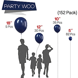 PartyWoo Pearl Navy Blue Balloons, 152 pcs Navy Balloons Different Sizes Pack of 18 Inch 12 Inch 10 Inch 5 Inch for Balloon Garland Arch as Birthday Decorations, Party Decorations, Wedding Decorations