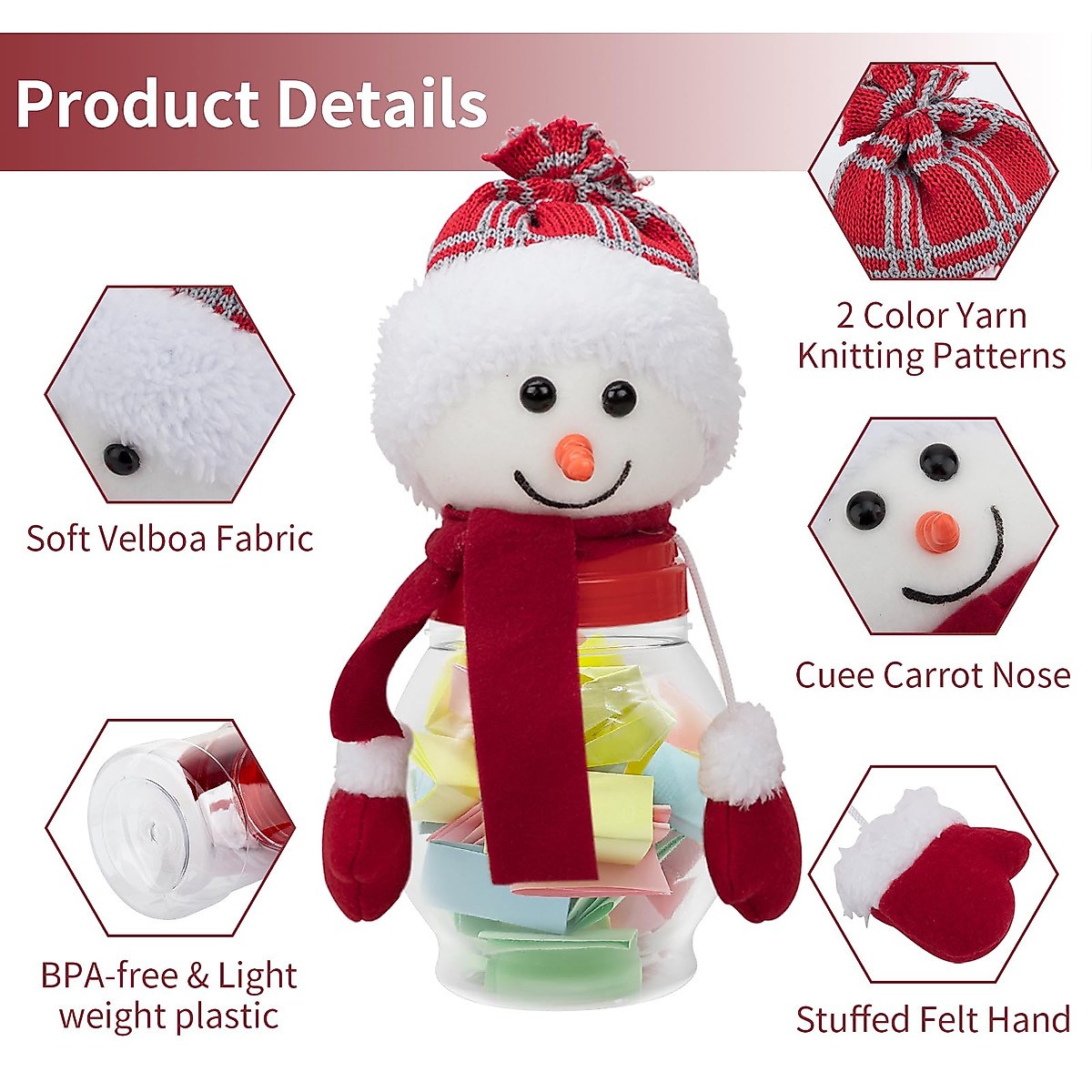 ZCONIEY 2 in 1 Christmas Candy Jars, Home Holiday Decor, Clear Plastic Cookie Jar with Snowman Doll, Sweet Gift Box Bottle Holder