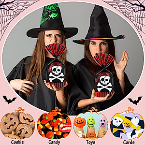 Outus 150 Pcs Halloween Cellophane Treat Bags Halloween Cellophane Bag Block Bottom Halloween Candy Bags with 300 Pcs Twist Ties for Snacks Cookies Halloween Party Favor Supplies (Skeleton)