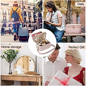 BAGSMART Large Makeup Bag, Double Layer Cosmetic Bag Travel Makeup Case Organizer with Shoulder Strap for Cosmetics Makeup Brushes Toiletries Travel Accessories (Medium, Pink)