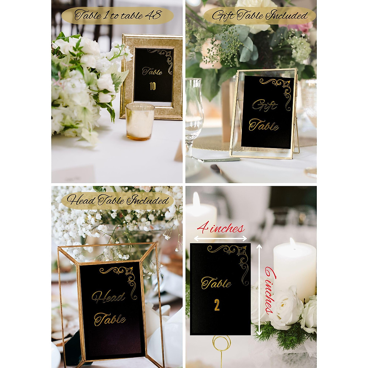 Table Numbers, Gold Table Numbers, Table Numbers 1-48, Wedding Table Number For Head Table Gift Table, Double Sided Wedding Table Numbers, 4x6 inches, Table Numbers For Wedding Reception