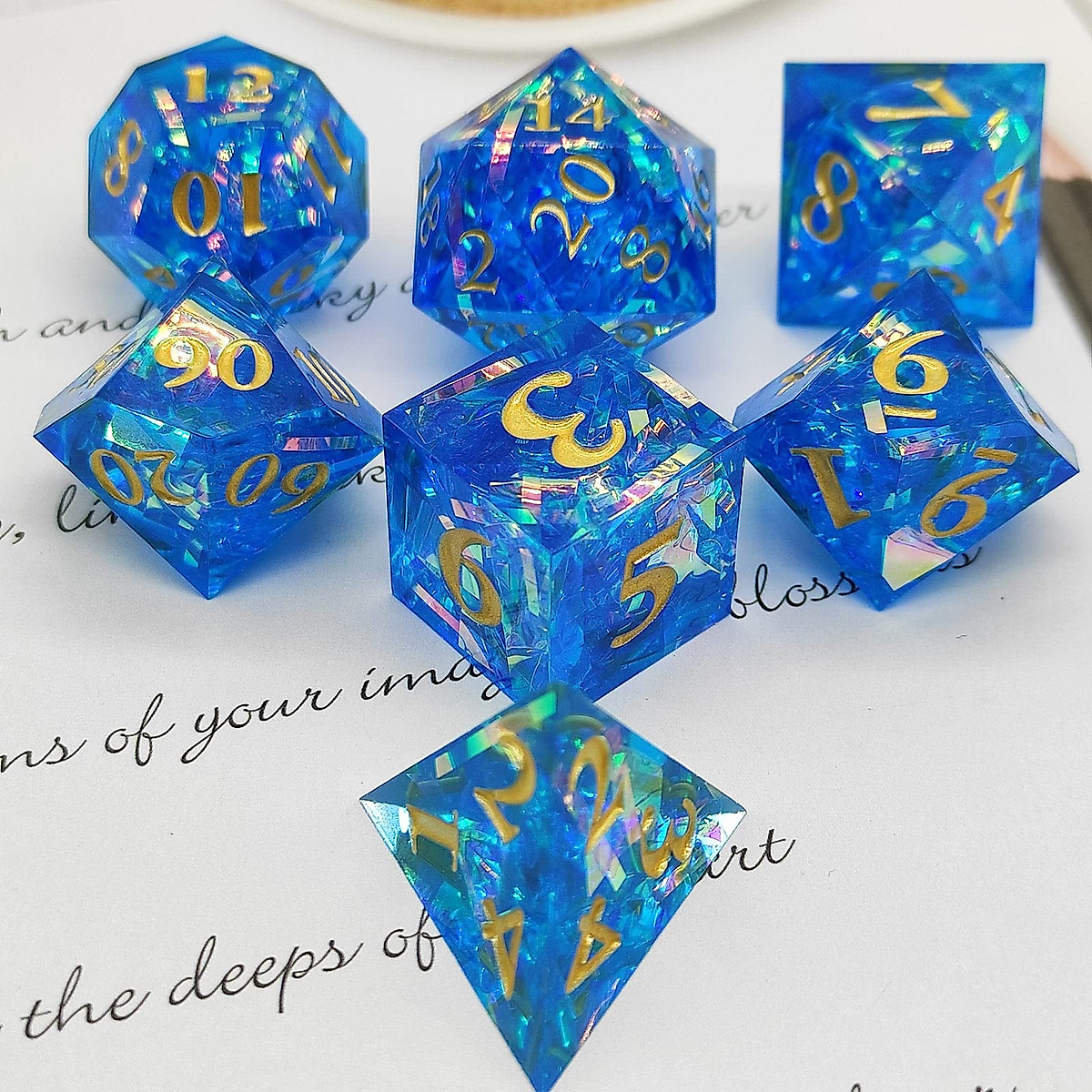 DND Dice Set MTG D&D Apply to Dungeons and Dragons RPG D20 Polyhedral Math Board Game Sharp Edges Galaxy Resin Dice Accessories Gifts Bag-Blue