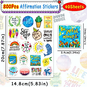 800PCS Motivational Stickers for Journaling, Envelope Seal, Thanksgiving Cards, Gift Box Packing, Positive Affirmation Stickers for Students, Teens, Teachers, 40Designs x 20Sets Thank You Stickers