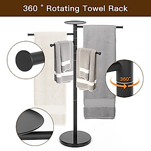 tonchean Freestanding Towel Rack for Bathroom, 4 Swivel Arms Standing Towel Racks with Weighted Marble Base, Towel Holder for Bathroom Bedroom