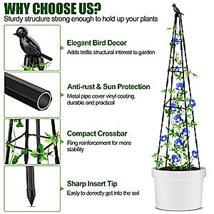 MYard 2 Pack Garden Obelisk Trellis for Climbing Plants Outdoor, 6.5FT Tall Rustproof Metal Plant Support Trellis, Garden Tower Trellis for Potted Plants Flowers Vines Vegetable Indoor Outdoor