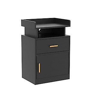Tcpuolr Nightstand with Charging Station & Cabinet Storage, Led Night Stand with Drawer & Open Shelf, Bedside Table with Top Baffle, End Table for Bedroom, Living Room, Black