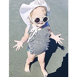 Baby Girl Swimsuit Ruffles One Piece Swimsuit Striped Beach Baby Girl Bathing Suit Bikini Infant Girl Swimwear Headband 2 Pcs Set 0-3T Black