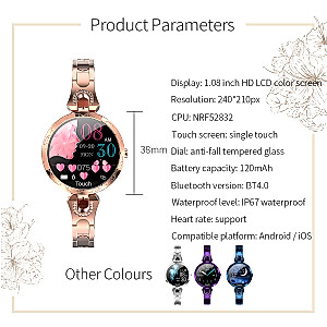 Thafikzi Smartwatch for Women Compatible for iPhone Samsung Android iOS Phones. Smart Bracelet with Female Menstrual Cycle Heart Rate Blood Pressure Remote Photography Waterproof Pedometer (Gold)