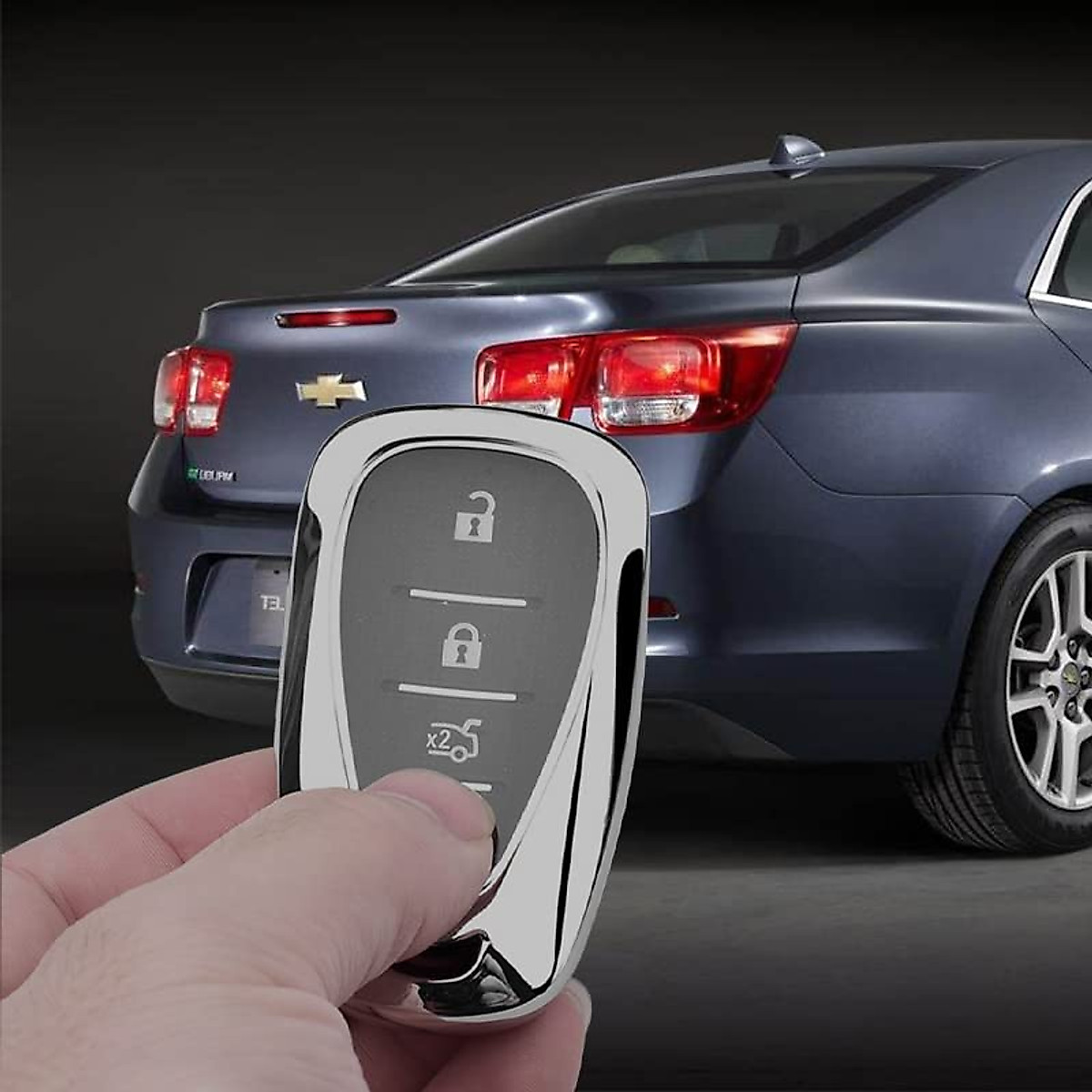 K LAKEY Chevy Key Fob Cover,Compatible with Chevrolet Chevy Malibu Camaro Cruze Spark Volt Sonic Trax Equinox Smart Car Key Soft TPU Case Shell Protector with Alloy Keychain Pink