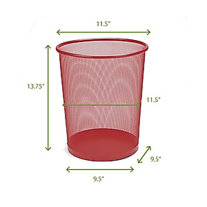 Mind Reader Mesh Trash Can, 16.65L (4.4 gal), Waste Paper Basket, Round, Office, Metal Mesh, 11.5" L x 11.5" W x 13.75" H, Red