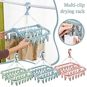 ZHOSXRC Clip and Drip Hanger,Clothes Hanger Drying Rack,32 Clips Plastic Hanging Drying Rack,Sock Hangers Windproof Clip and Drip Hanger for Drying Socks, Bras, Towel, Underwear, Baby Clothes