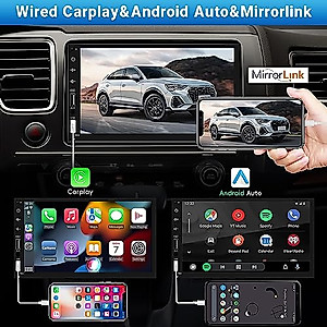 Double Din Car Stereo Compatible with Apple Carplay&Android Auto, 7inch Full HD Capacitive Touchscreen Car Stereo Double Din Radio with Bluetooth, Camera, Mirror Link, FM Radio, 2 USB/TF/AUX/Subwoofer