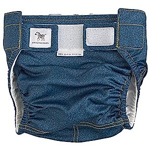 SmartNappy Blue Jeans by Amazing Baby, NextGen Hybrid Cloth Diaper Cover + 1 Tri-fold Reusable Insert + 1 Reusable Booster, Denim, Size 4, 22-40 lbs
