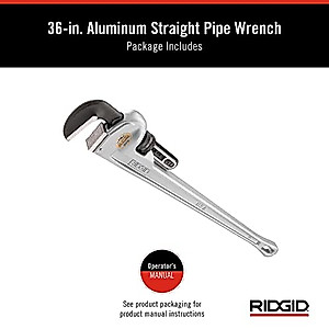 RIDGID 31110 Model 836 Aluminum Straight 36" Plumbing Pipe Wrench, Silver, Made In The USA