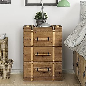 LONYKE Distressed Solid Wood Nightstand with 3-Drawer, Vintage Mid Century End Table Side Table with Metal Handles, Fully Assembled, Retro Brown
