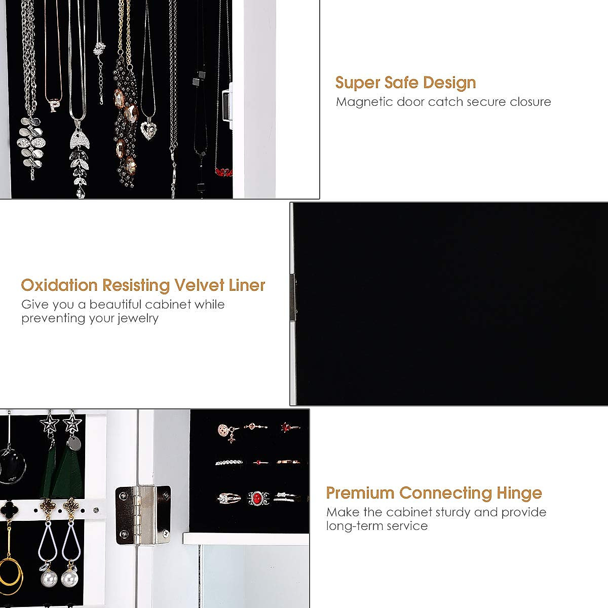 Giantex Wall Door Mounted Mirrored Jewelry Cabinet Jewelry Armoire Storage Organizer with Full Length Mirror Jewelry Cabinets (White)