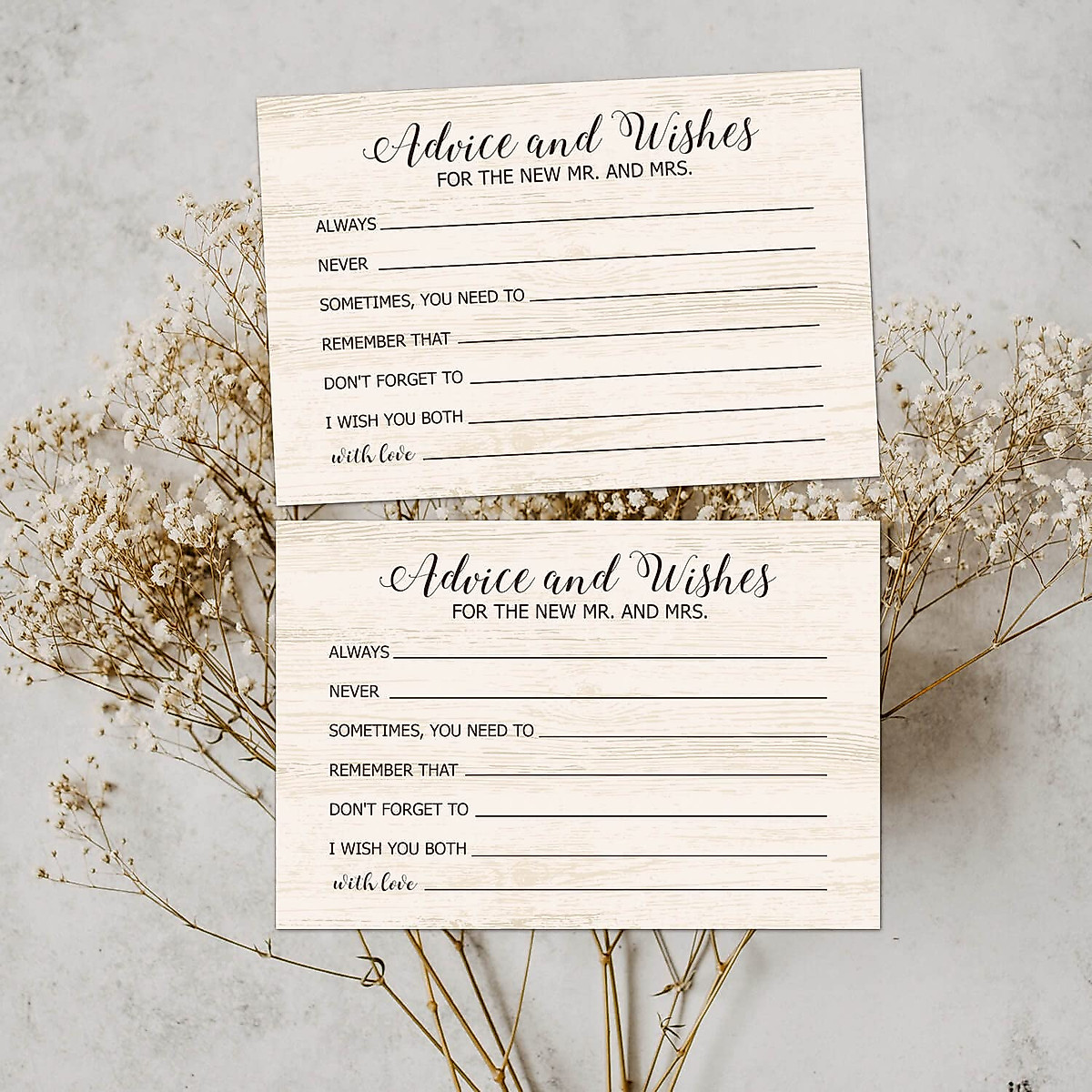 TENTADO Advice and Wishes Cards for the New Mr and Mrs, Bride & Groom, Newlyweds, Wedding Advice Cards Perfect for Bridal Shower or Wedding, Wedding Guest Book Alternative, Pack of 50 4x6 Inch