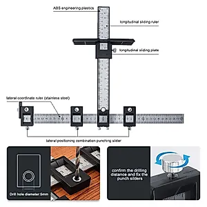 Cabinet Hardware Jig Tool - Adjustable Punch Locator Drill Template Guide, Wood Drilling Dowelling Guide for Installation of Handles Knobs on Doors and Drawer,Black