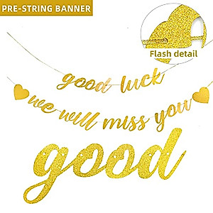 Good Luck We Will Miss You Banner Sign for Retirement Farewell Party Decorations Gold Glitter Pre-Strung Banner for Goodbye Party (Good Luck)