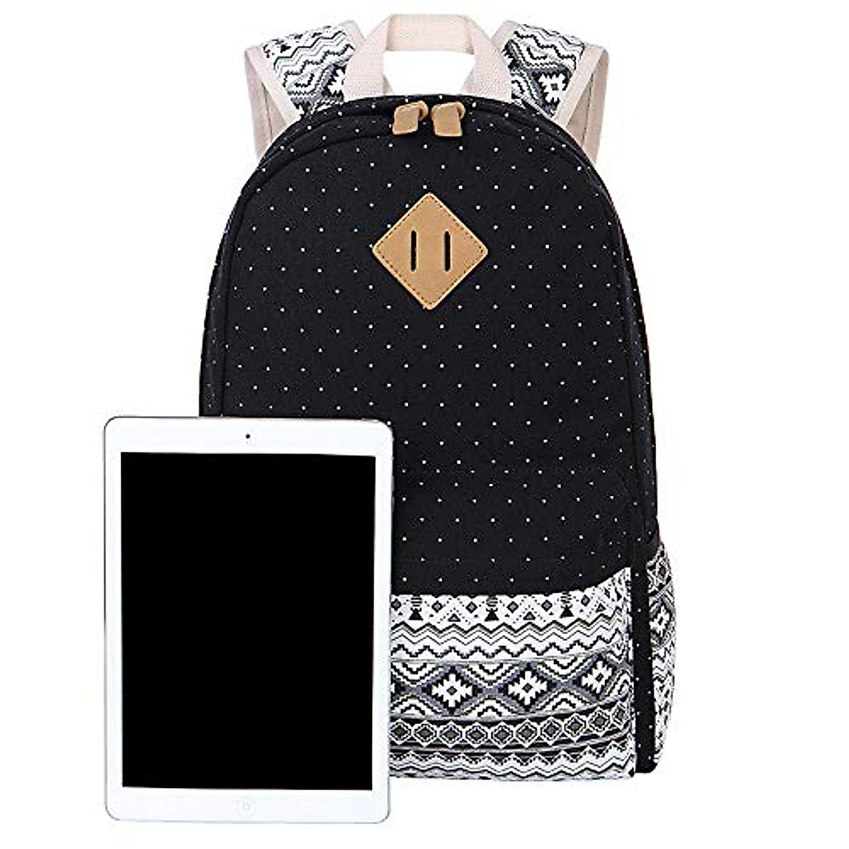 Sugaroom Backpack for Girls, School Backpack Canvas Dot Backpack Bookbags Teen Girls Backpacks Set