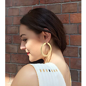 Minimal Bohemian 18K Gold Plated Large Round Hoop Earrings for Women Boho Jewelry Thick Wire (Big Size - 2.32")