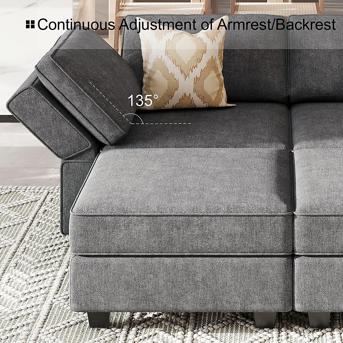 Belffin Modular Sofa Bed Sectional Sleeper Sofa Convertible Sectional Couch Bed Set Reversible Chaise Dark Grey