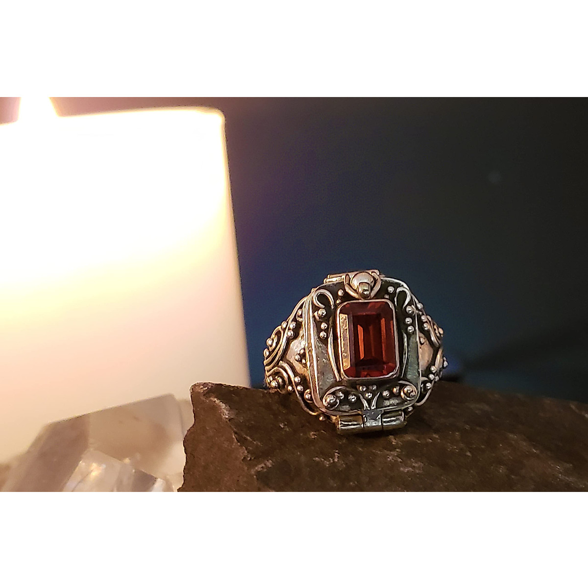 Sterling Silver Garnet Poison Box Locket Ring Size 8(Sizes 4,5,6,7,8,9,10)