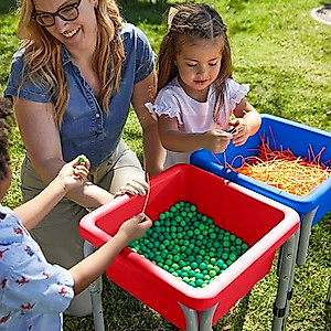 ECR4Kids 2-Station Sand and Water Adjustable Play Table, Sensory Bins, Blue/Red