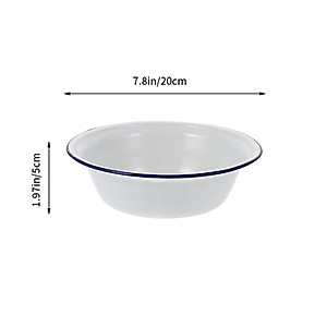 DOITOOL Vintage Enameled Basin 20cm Enamelware Mixing Bowl Shabby Chic Fruit Bowl Dough Bowl Washing Basin Rice Soup Bowl for Home Kitchen White