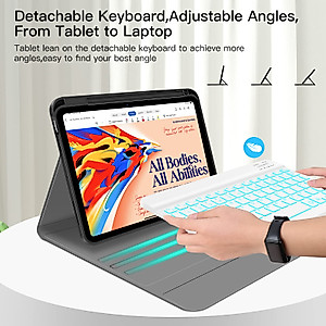 JUQITECH iPad 10th Generation Case with Keyboard 2022 10.9inch - 7Colors Backlit Wireless Rechargeable Detachable Keyboard, Flip Stand Keyboard Cover Case with Pencil Holder for New iPad 10th Gen 2022