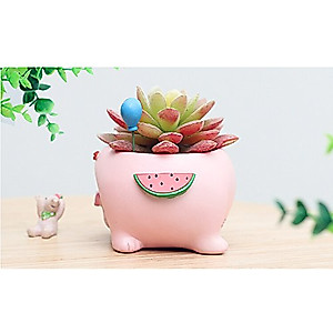 Youfui Cute Animal Flowerpot Animal Resin Succulent Planter Desk Mini Ornament (Pig)
