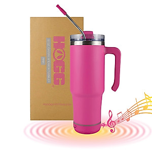 Hogg Bluetooth Speaker Tumbler - 30 oz Pink Tumbler with Handle and Built-in Speaker