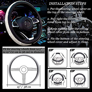 New Diamond Leather Steering Wheel Cover with Bling Bling Crystal Rhinestones, Universal Fit 15 Inch Car Wheel Protector for Women Girls Black
