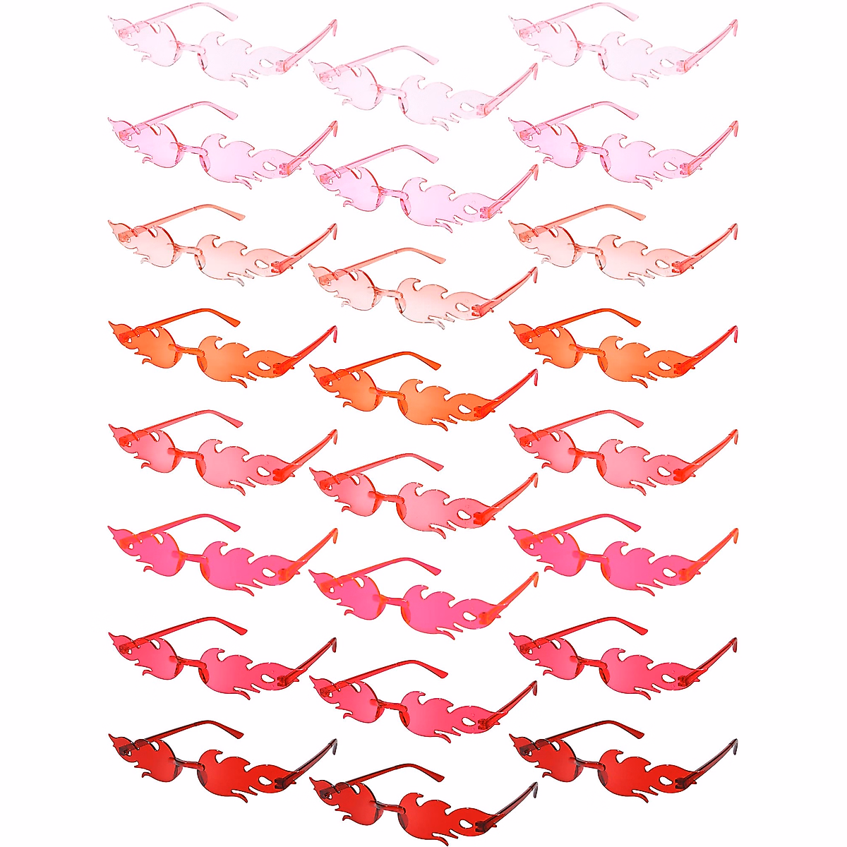 EBOOT 24 Pairs Fire Flame Sunglasses Bulk Women Rimless Fire Sunglasses Novelty Party Sunglasses for Women Men Party Accessories (8 Color)