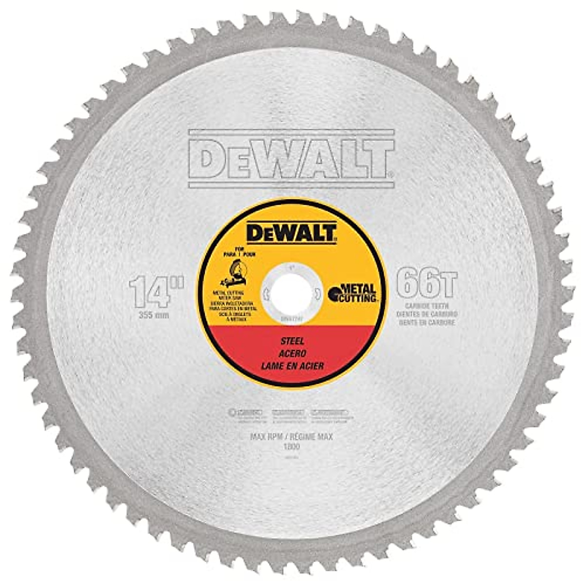 DEWALT 14-Inch Metal Cutting Blade, Ferrous Metal Cutting, 66-Tooth (DWA7747), Silver