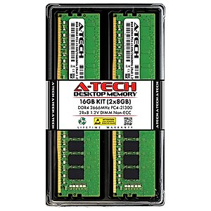 A-Tech 16GB (2x8GB) DDR4 2666MHz DIMM PC4-21300 UDIMM Non-ECC 2Rx8 1.2V CL19 288-Pin Desktop Computer RAM Memory Upgrade Kit