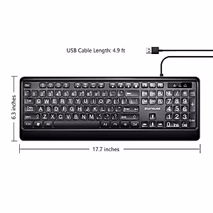 SurnQiee Large Letter Print Keyboard, 104 Keys Standard Full Size USB Wired White LED Backlit Computer Keyboard (KB612)
