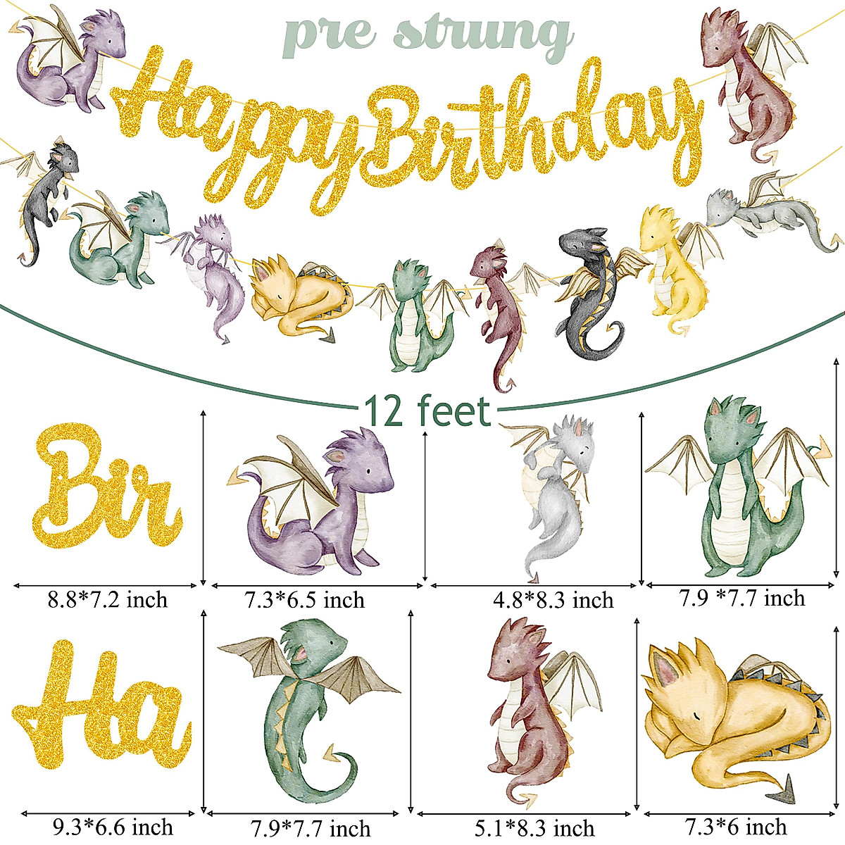 Dragon Birthday Party Banners 2Pcs Dragon Cutout Banners Fantasy Dragon Party Hanging Decorations Gold Dragon Party Banner for Dragon Knight Baby Shower Supplies