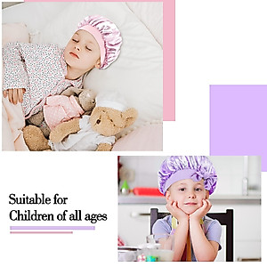 Arqumi Pack of 2 Satin Sleeping Bonnet for Kids, Soft Satin Sleep Bonnet with Elastic Strap, Adjustable Sleep Cap Hair Bonnet for Children, Pink+Purple