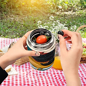 CUPADA Sled Funyy Cat Food Jar, Cute Pets White Insulated Hot Food Jars Vacuum 17OZ with Folding Spoon for Work Trip Picnic Camping