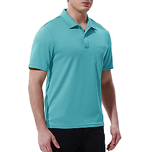 Rdruko Men's Polo Shirts with Pocket Short Sleeve Dry Fit Golf Sports Collared Shirts(Ocean Blue, US XL)