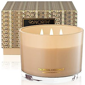 96NORTH Luxury Coconut Soy Candle | Large 3 Wick Jar Candle | Up to 50 Hours Burning Time | Tropical Beach Scented Candles for Home | 100% Natural Soy Wax | Housewarming Gift for Women and Men