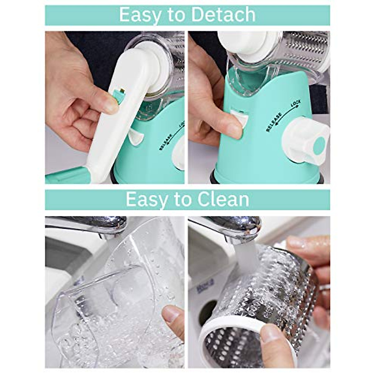 X Home Rotary Cheese Grater Kitchen Mandoline Vegetables Slicer Cheese Shredder with Rubber Suction Base, 3 Stainless Drum Blades Included, Easy to Use and Clean,Blue